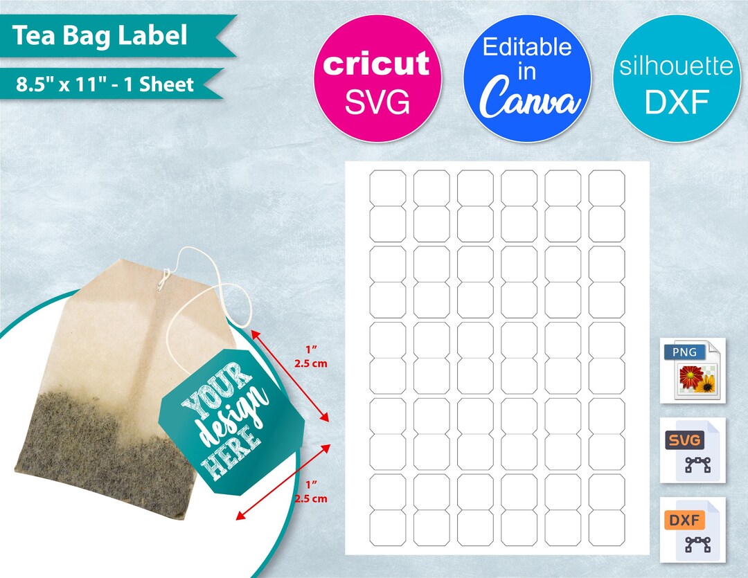 Tea Bag Label Blank Template, 8.5"x11" Sheet, Tea Bag Sticker, Custom ...