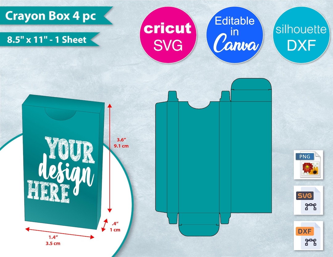 4 Crayons Treat Box Template, 8.5"x11" Sheet, Fits 4 Crayons, Custom ...