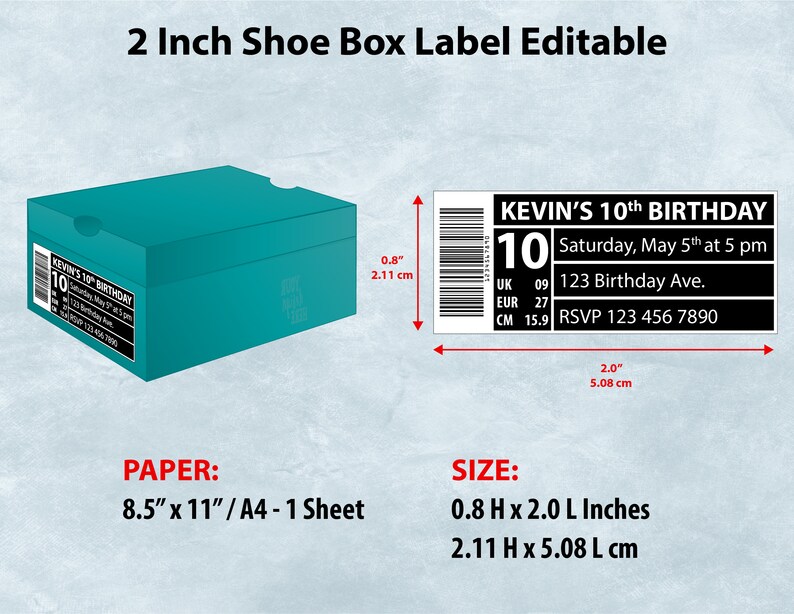 2 Inch Blank Shoe Box Label Template, Editable Color & Text, 2" Shoe ...