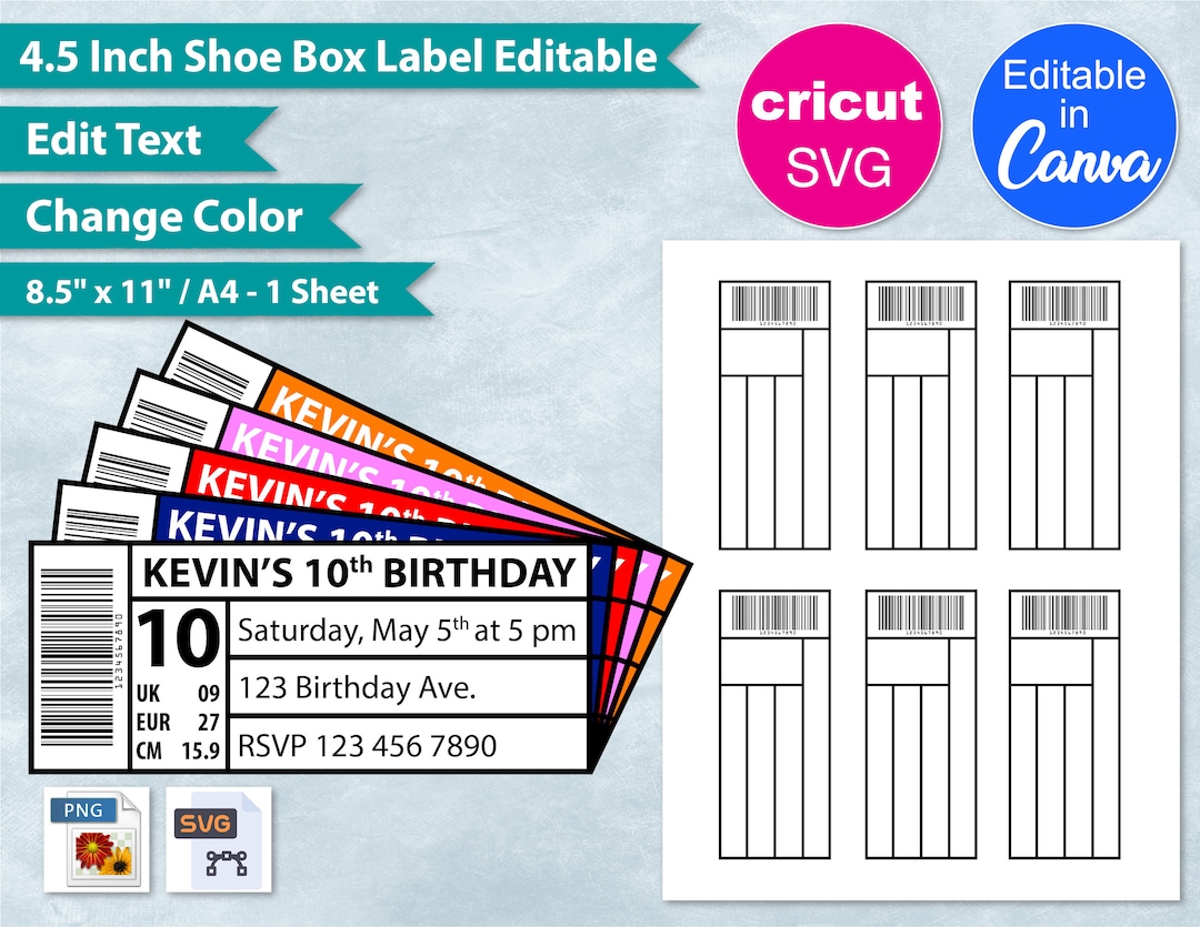 4.5 Inch Blank Shoe Box Label Template, Editable Color & Text, Custom 4 ...