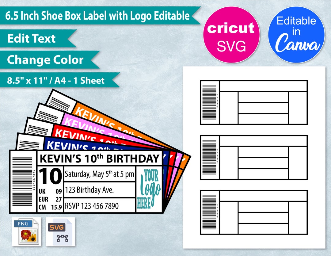 6.5 Inch Blank Shoe Box Label With Logo Template, Editable Color & Text ...