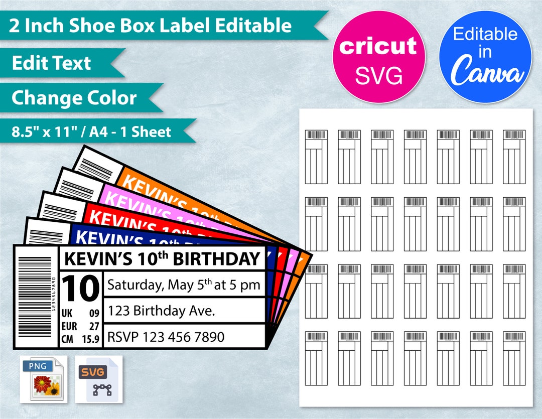 2 Inch Blank Shoe Box Label Template, Editable Color & Text, Custom 2 ...