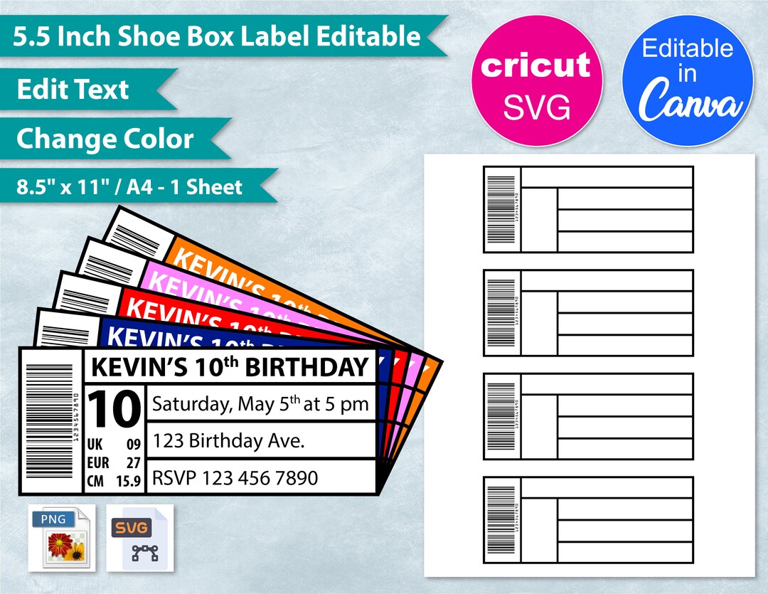 5.5 Inch Blank Shoe Box Label Template, Editable Color & Text, Custom 5 ...