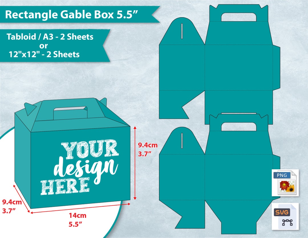 5.5" Rectangle Gable Box Template, 5.5 Inch Gable Gift Box Template ...