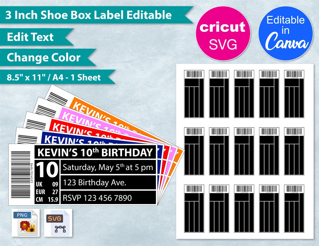 3 Inch Blank Shoe Box Label Template, Editable Color & Text, 3" Shoe ...