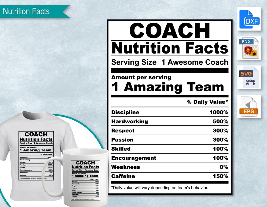 Coach Nutrition Facts, SVG Nutritional Fact Label Template, Printable ...