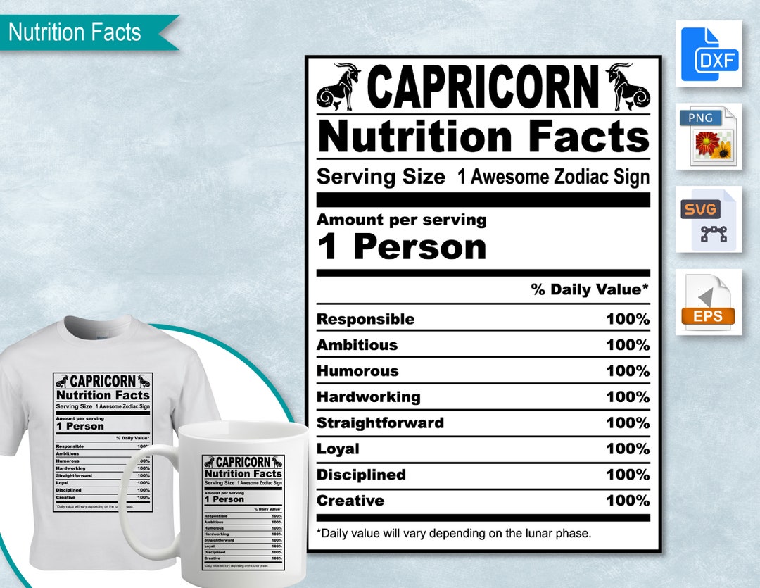 Capricorn Zodiac Nutrition Facts, SVG Nutritional Fact Label Template ...