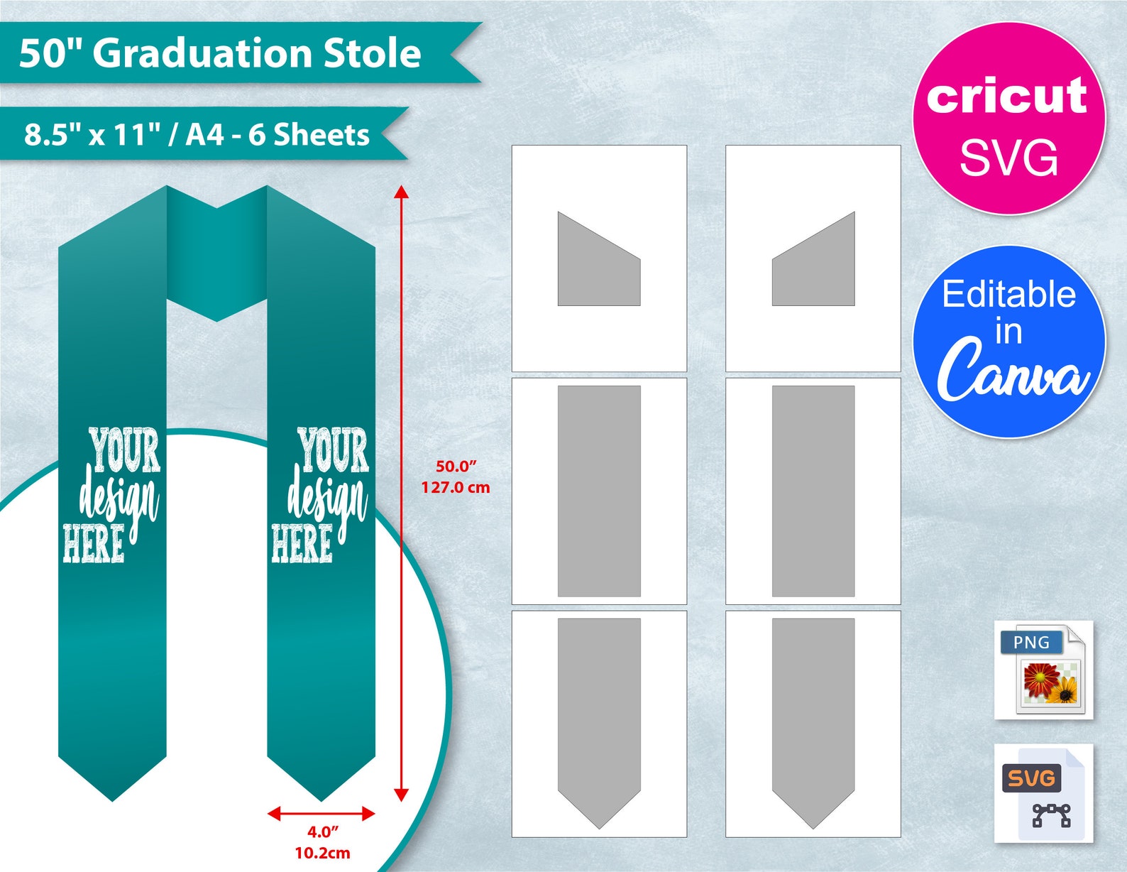 50 Inch Graduation Stole Blank Template, 50" Convocation Stole ...