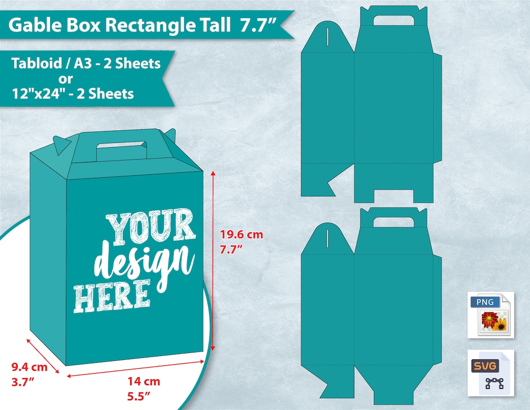 7.7" Rectangle Tall Gable Box Template, 7.7 Inch Tall Gable Gift Box ...