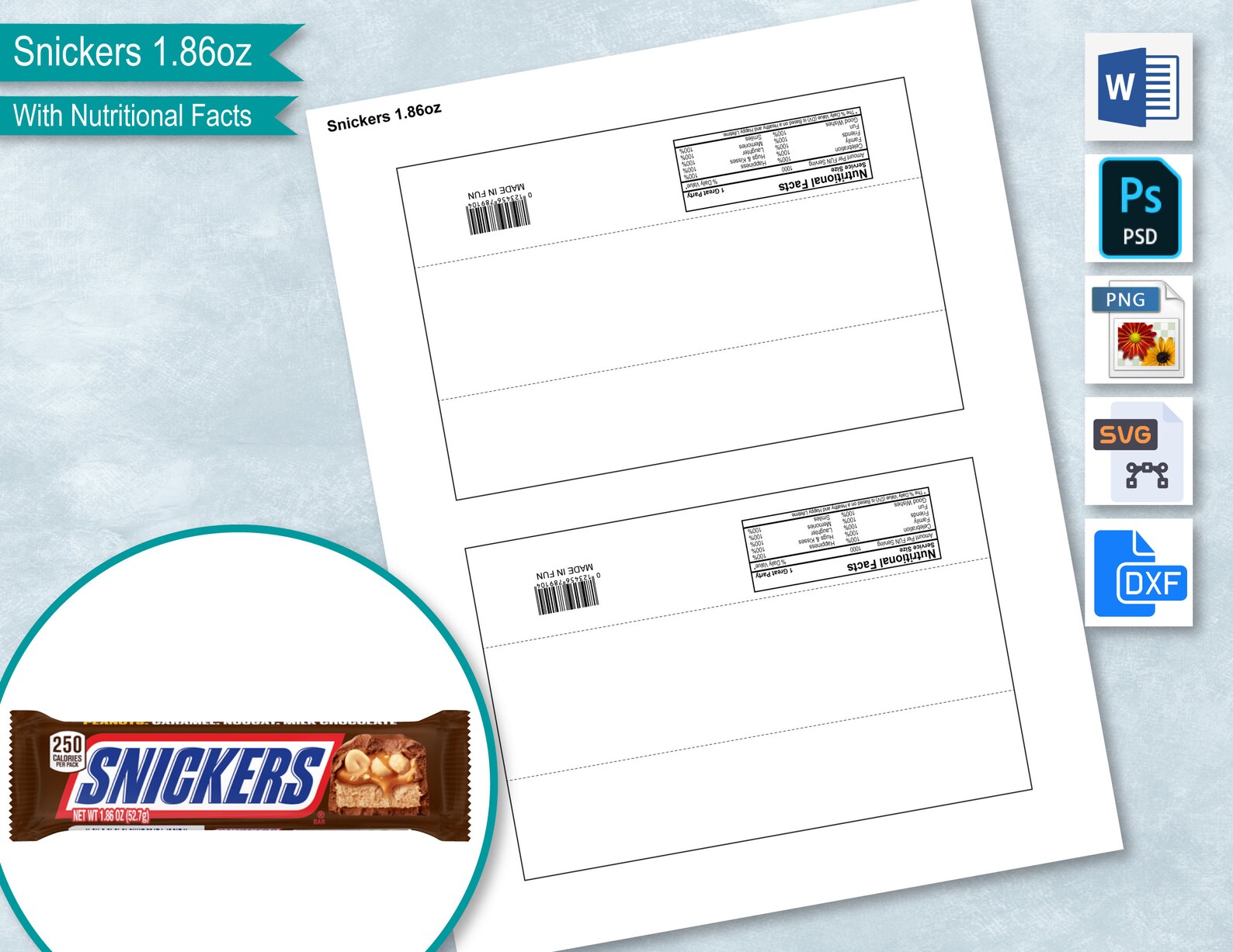 Snickers 1.86oz 52.7g Blank Wrapper Template Snicker Sticker | Etsy