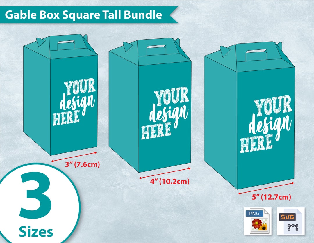 Bundle Square Tall Gable Box Templates, 3 Sizes Gable Gift Box ...