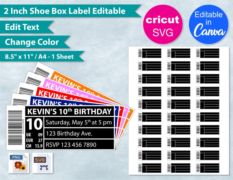 2 Inch Blank Shoe Box Label Template, Editable Color & Text, 2" Shoe ...