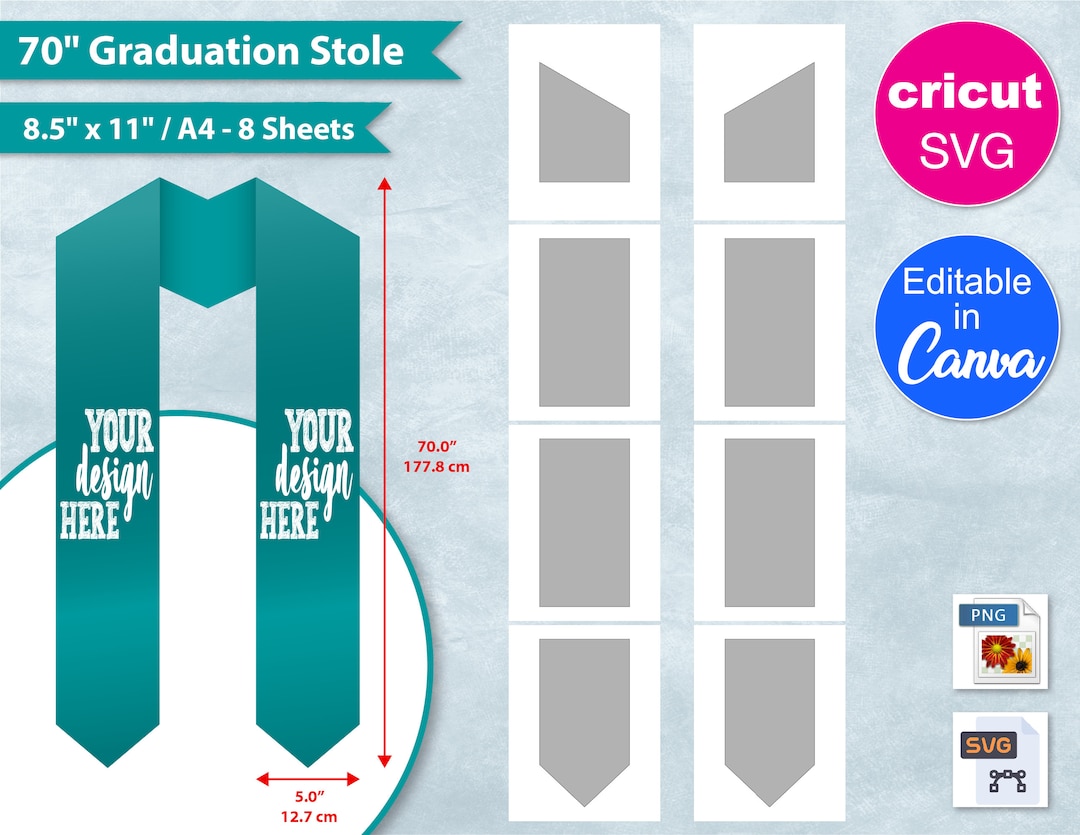 70 Inch Graduation Stole Blank Template, 70" Convocation Stole ...