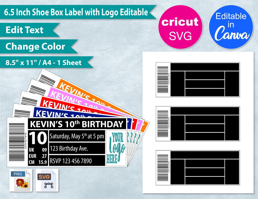 6.5 Inch Blank Shoe Box Label With Logo Template, Editable Color & Text ...