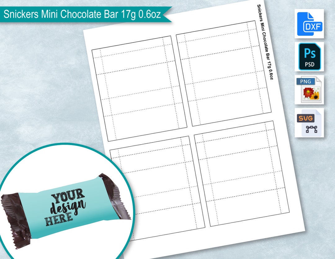 Mini Chocolate 0.6oz 17g Blank Wrapper Template, Chocolate Bar Sticker ...