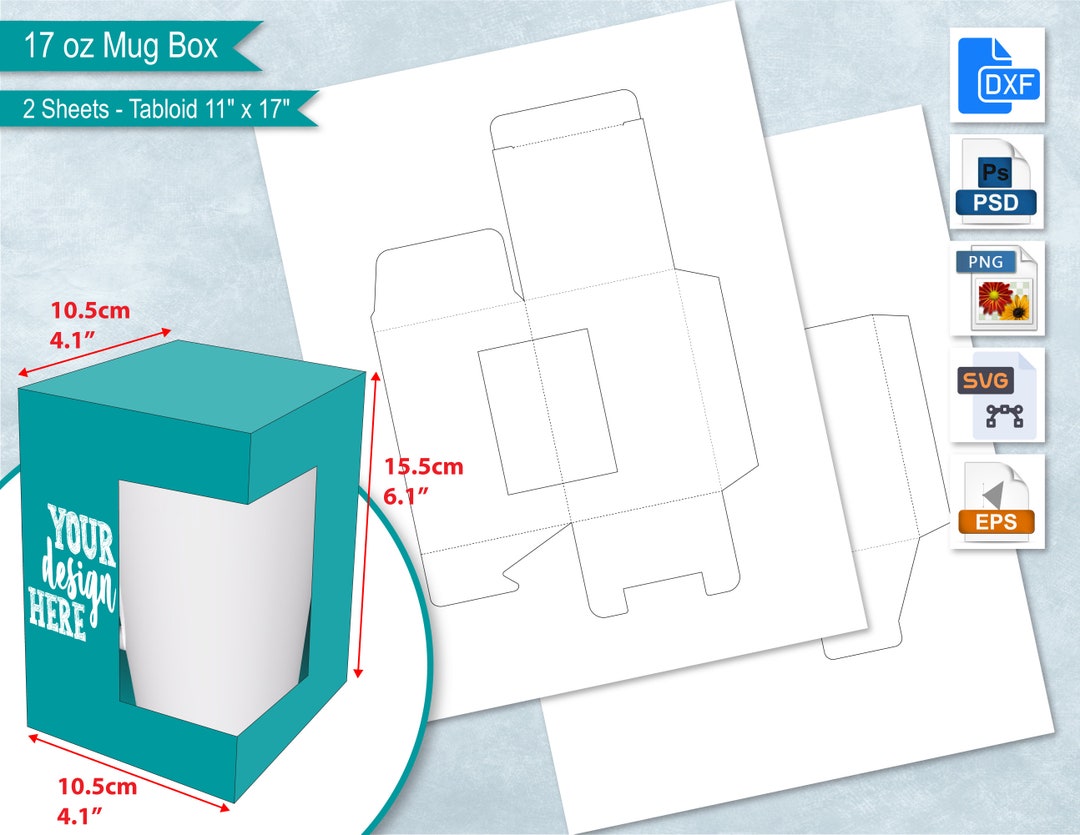 17oz Mug Box With Window Template, 11"x17" Size Sheet, Mug Gift Display ...