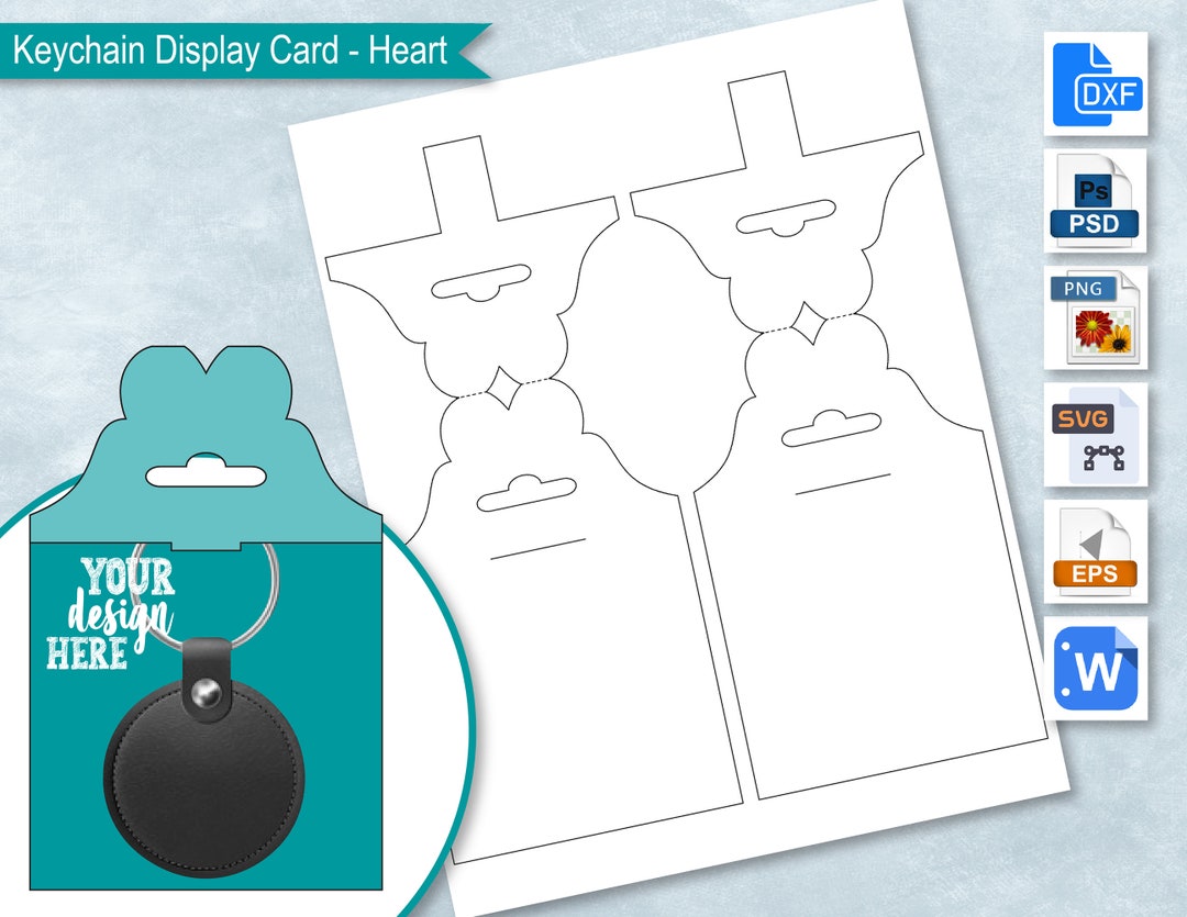 Heart Shaped Wide Keychain Display Card Blank Template, Sublimation ...