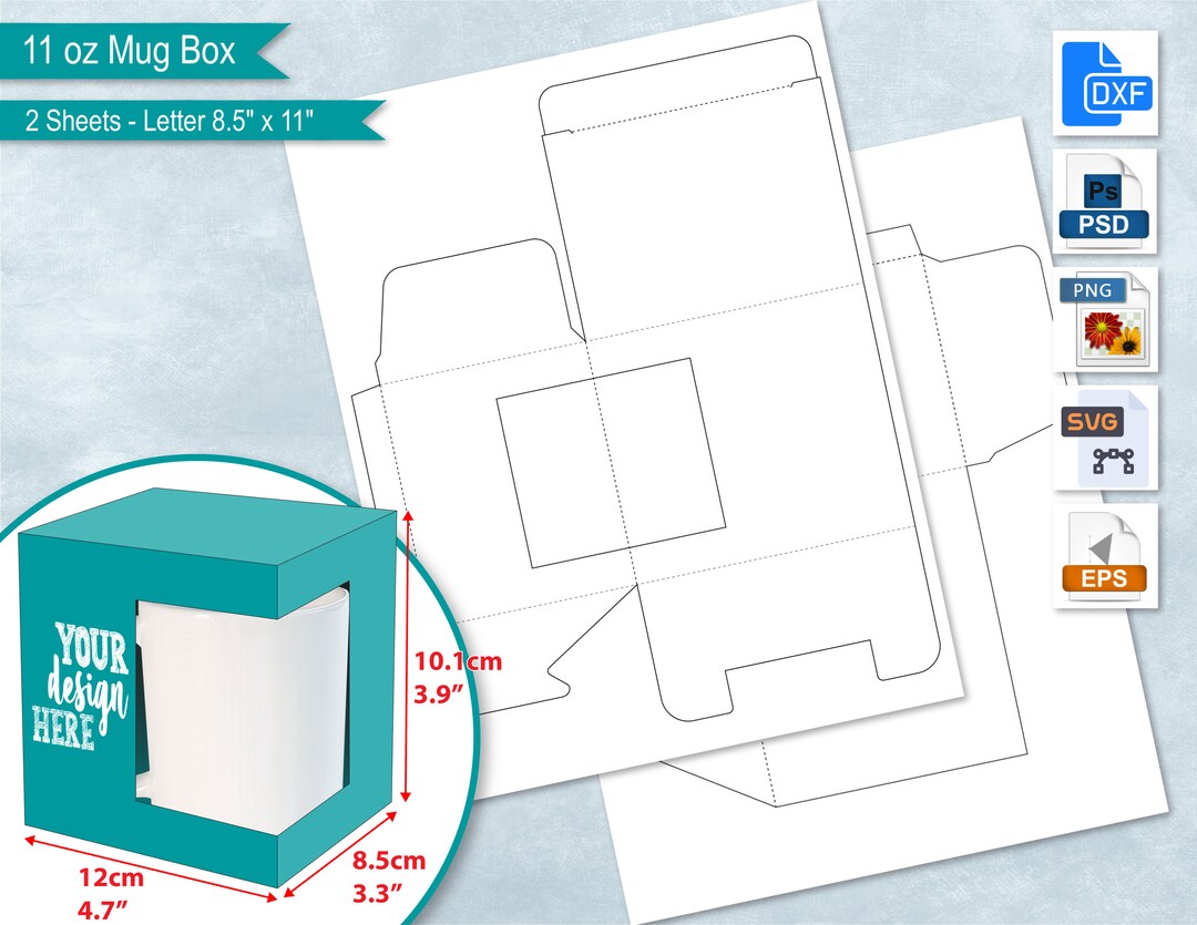 11oz Mug Box With Window Template, 8.5"x11" Letter Size Sheet, Mug Gift ...