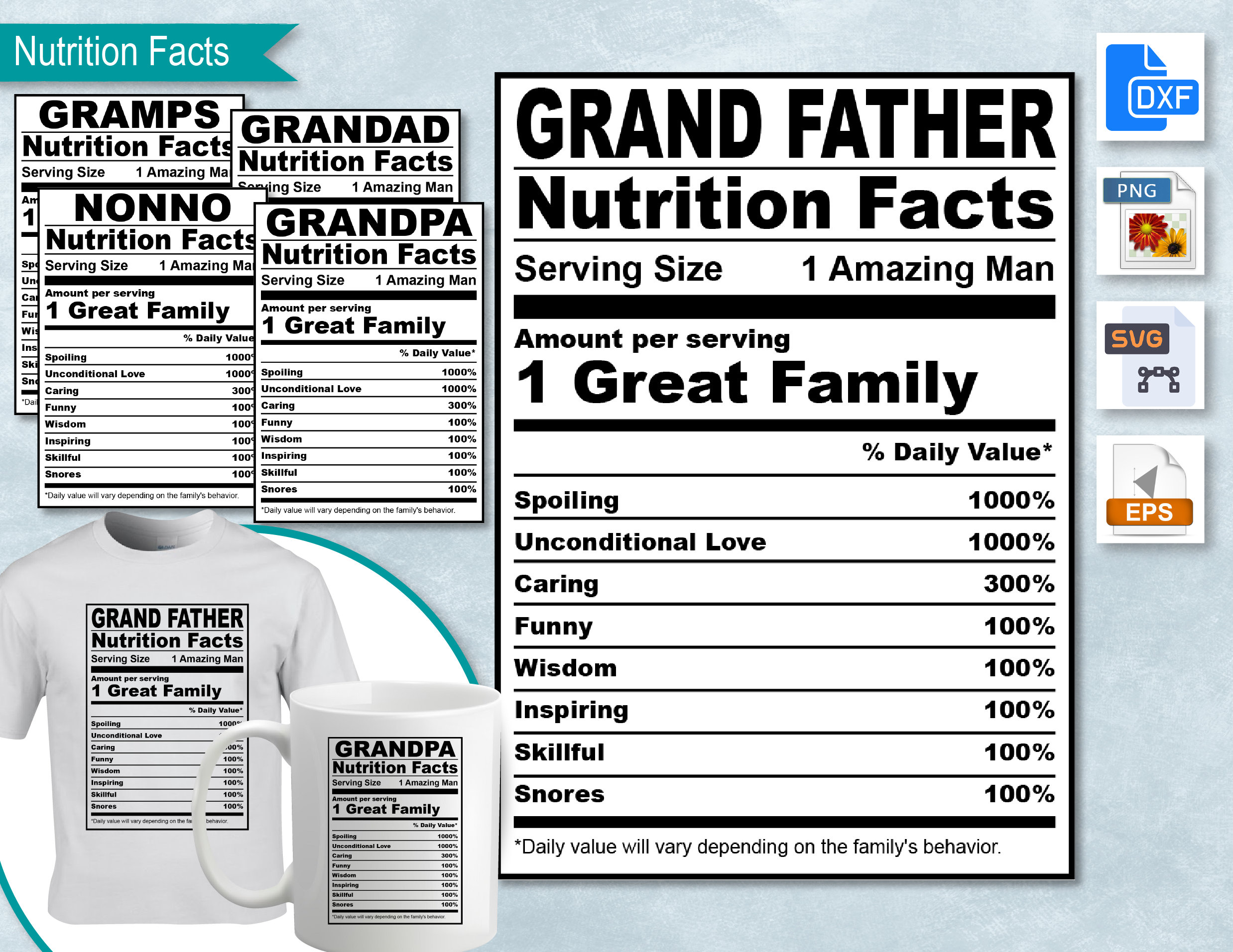 Grandfather Gramps Grandad Nonno Gramps Nutrition Facts | Etsy