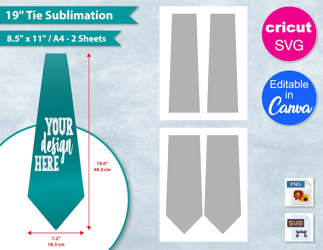 19 Inch Tie Blank Template, 19" Tie Sublimation Template, SVG, PNG ...