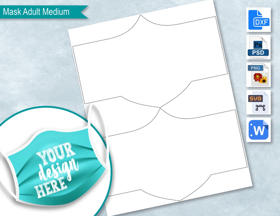 Adult Medium Face Mask Template, Custom Blank Personalized Face Mask ...