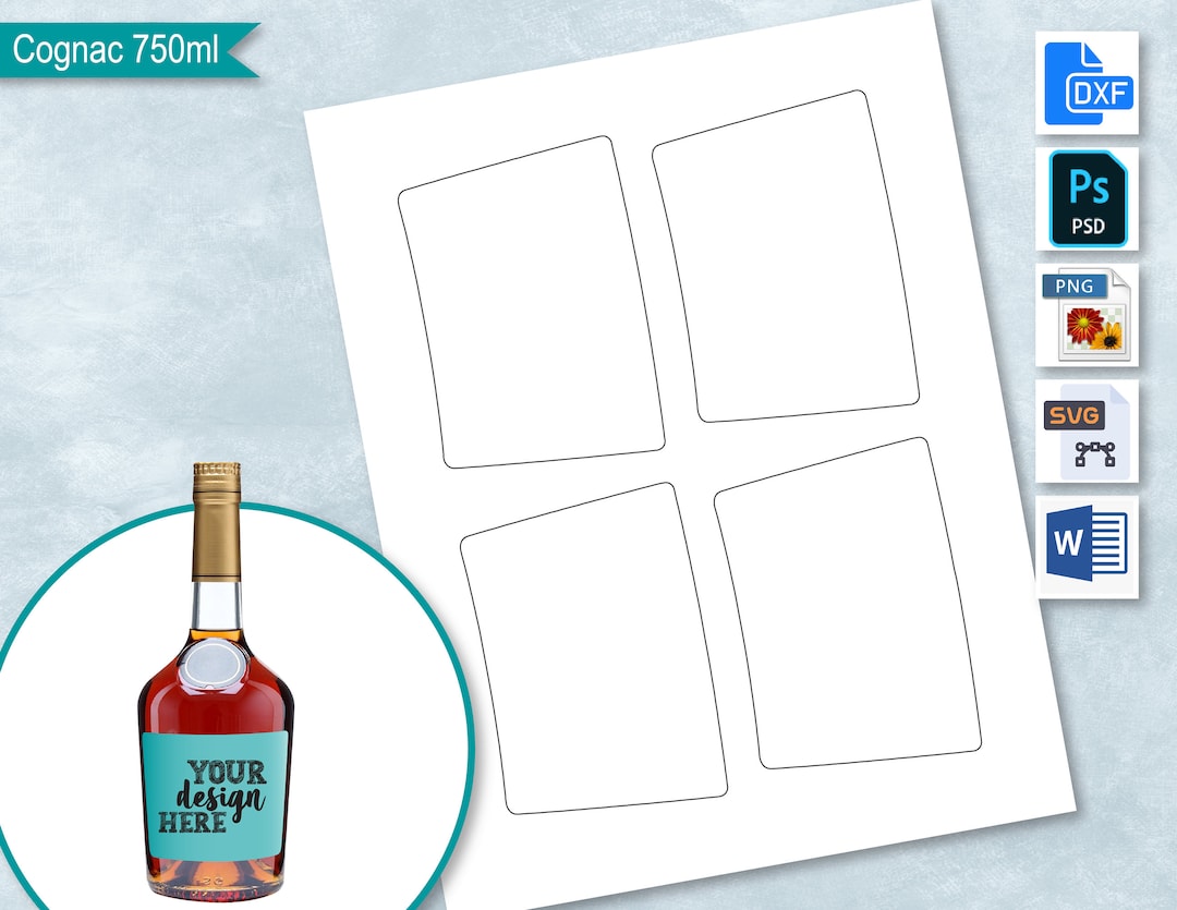 Cognac 750ml Blank Label Template, Cognac Gift Personalize Sublimation ...