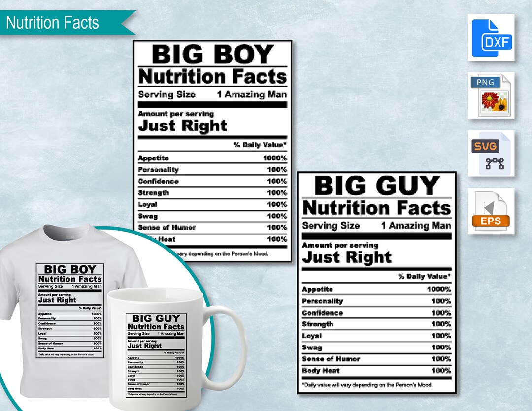Big Guy Big Boy Nutrition Facts Big Man Father SVG Nutritional Fact Big Guy Big Boy Nutrition Facts Big Man Father SVG Nutritional Fact