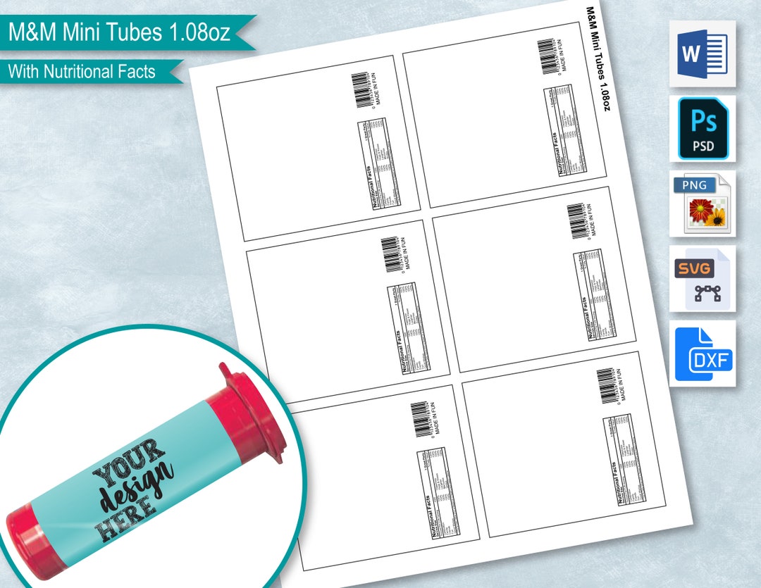 Mini Chocolatetube 1.08oz 30.6g Blank Wrapper Template With Nutritional ...