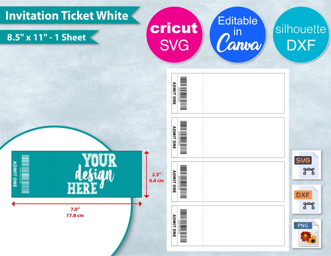 Invitation Ticket White Blank Template, 8.5"x11" Sheet, Party Event ...