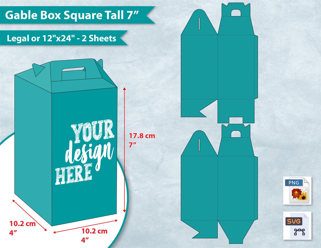 7" Square Tall Gable Box Template, 7 Inch Gable Gift Box Template, Party Favor Box, SVG ...
