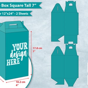 7" Square Tall Gable Box Template, 7 Inch Gable Gift Box Template ...