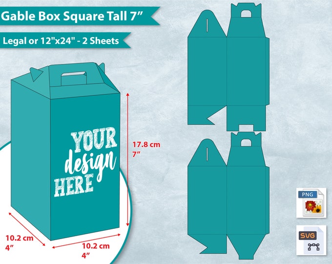 7 Square Tall Gable Box Template, 7 Inch Gable Gift Box Template, Party Favor Box, SVG Forcricut ...