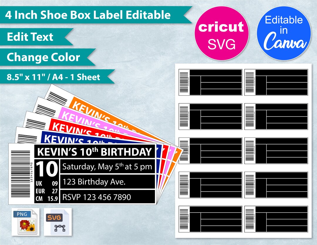 4 Inch Blank Shoe Box Label With Logo Template, Editable Color & Text ...