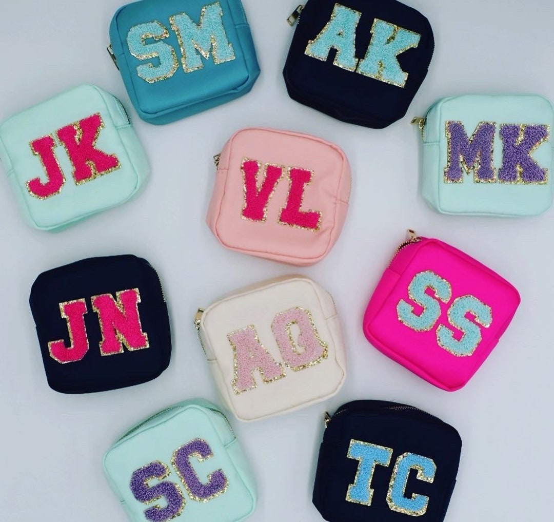 Small Nylon Pouch Varsity Letter Patch Cosmetic Bag Friend Gift ...