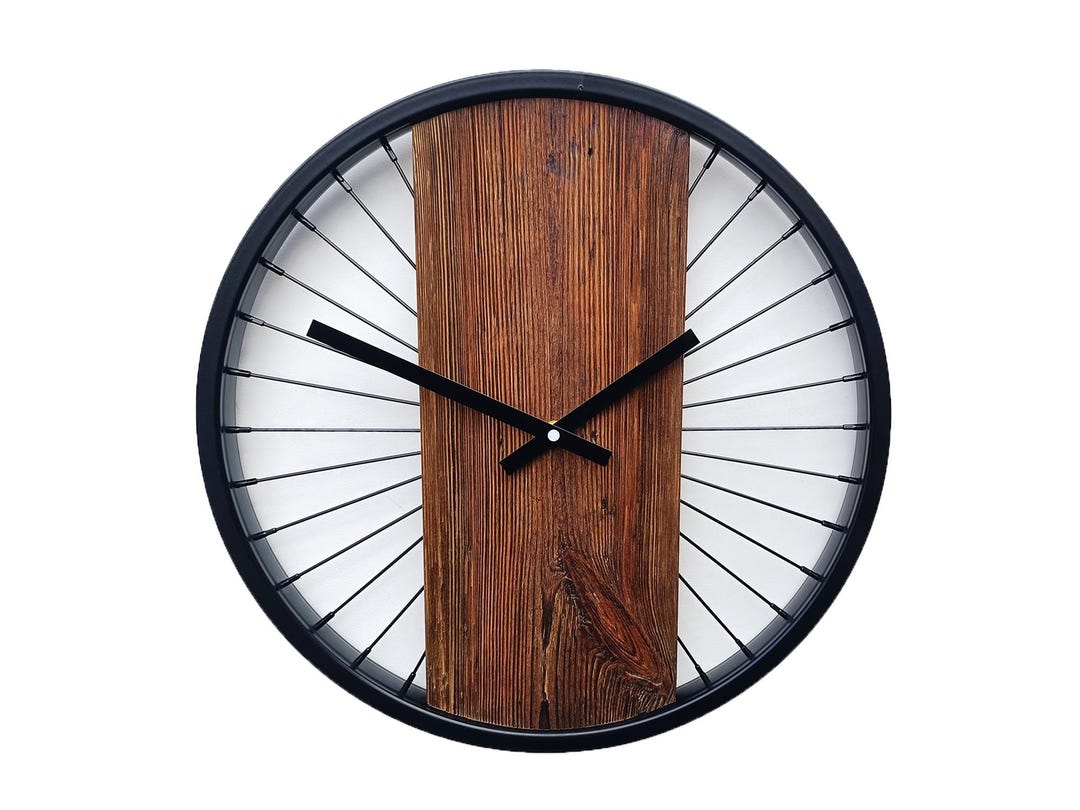 A Rustic Wall Clock Made of Old Wood Combined With Spokes and a Bicycle ...