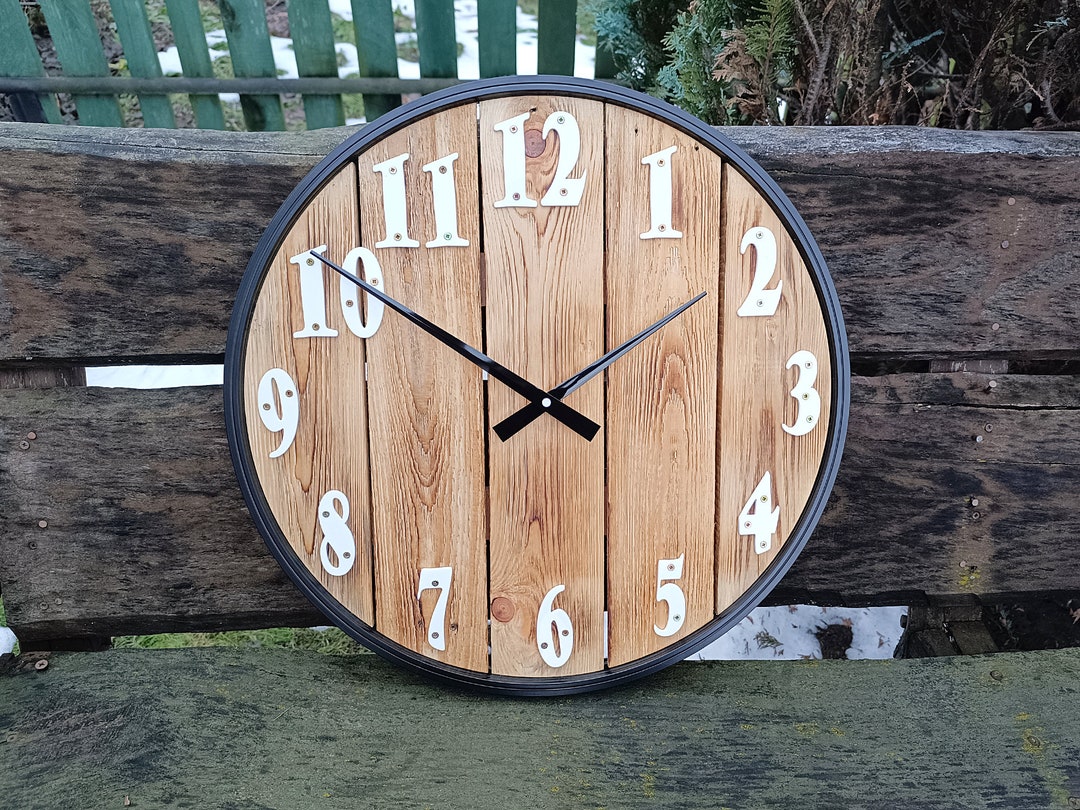 Rustic Wood Wall Clock Combined With Bicycle Wheel, Metal, Unique Gift ...
