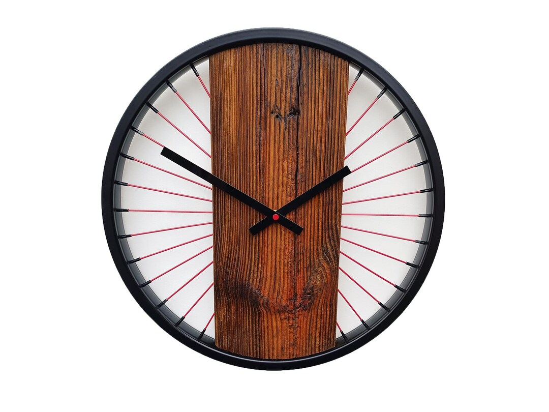 A Rustic Wall Clock Made of Old Wood Combined With Spokes and a Bicycle ...