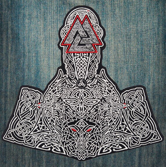 Mjolnir Celtic Thor Hammer With Odin Valknut Large Embroidered - Etsy