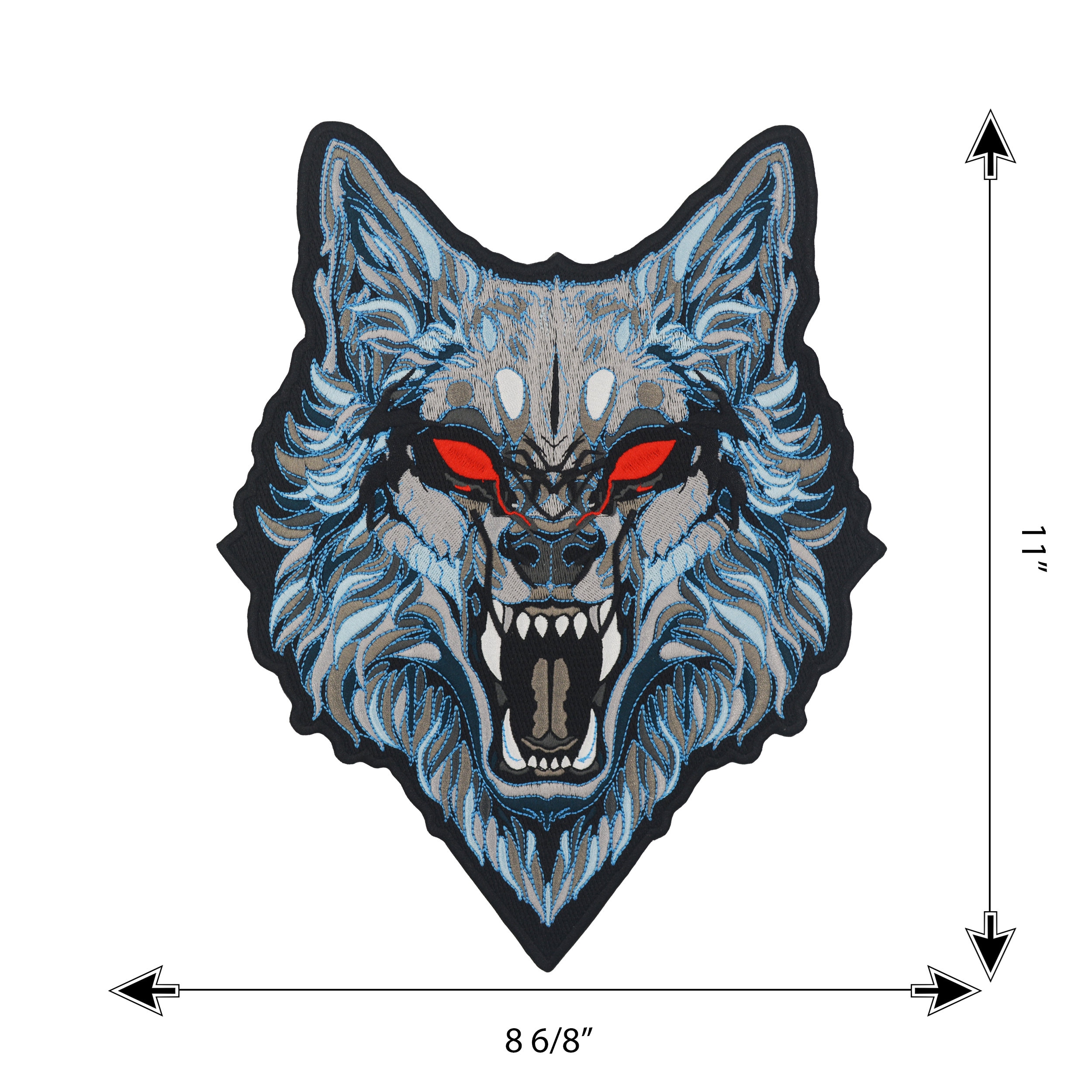 Wolf Face Art Large Embroidered Motorcycle Jacket & Biker Vest Back ...