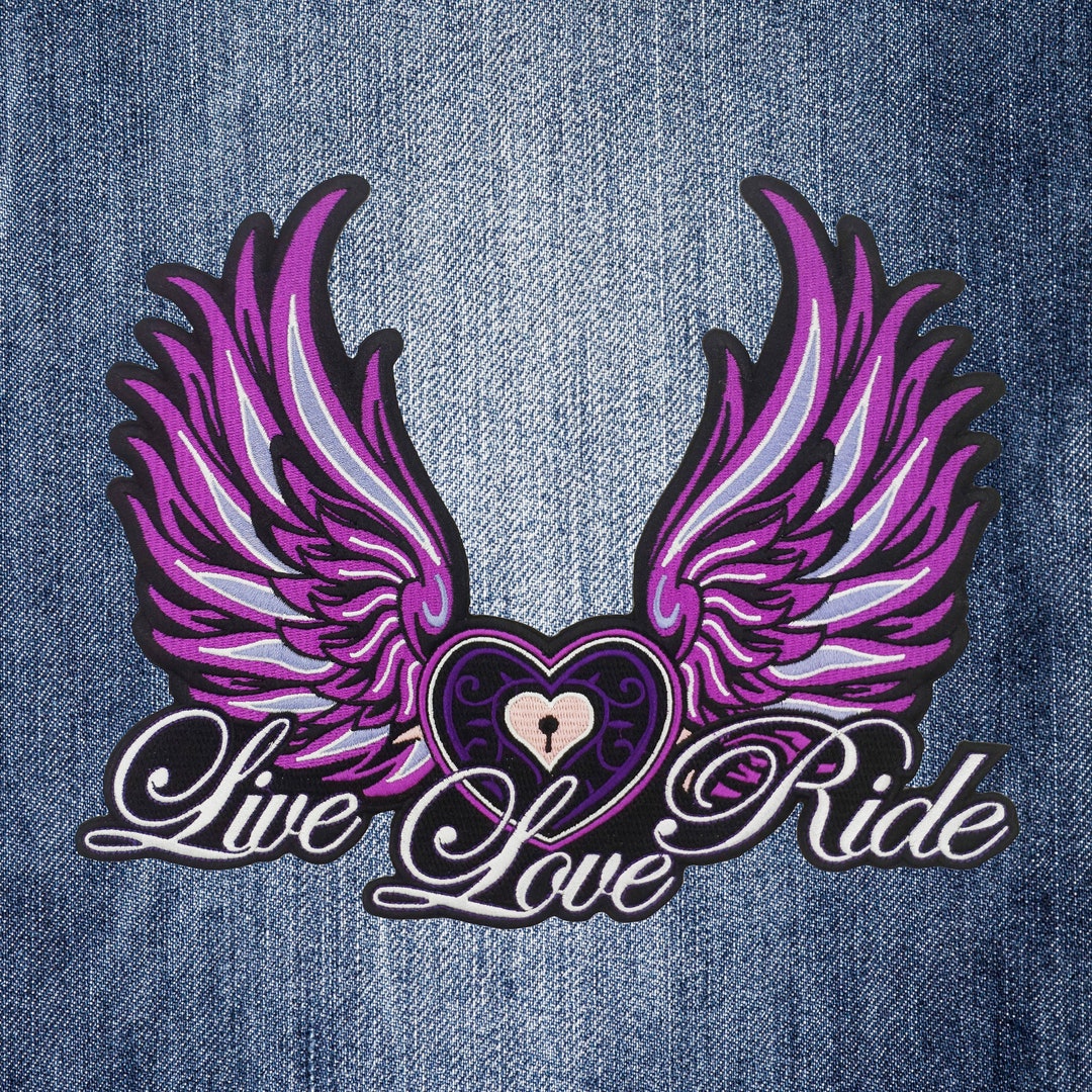 Violet Angel Wings Live Love Ride Large Embroidered Back Patch for ...