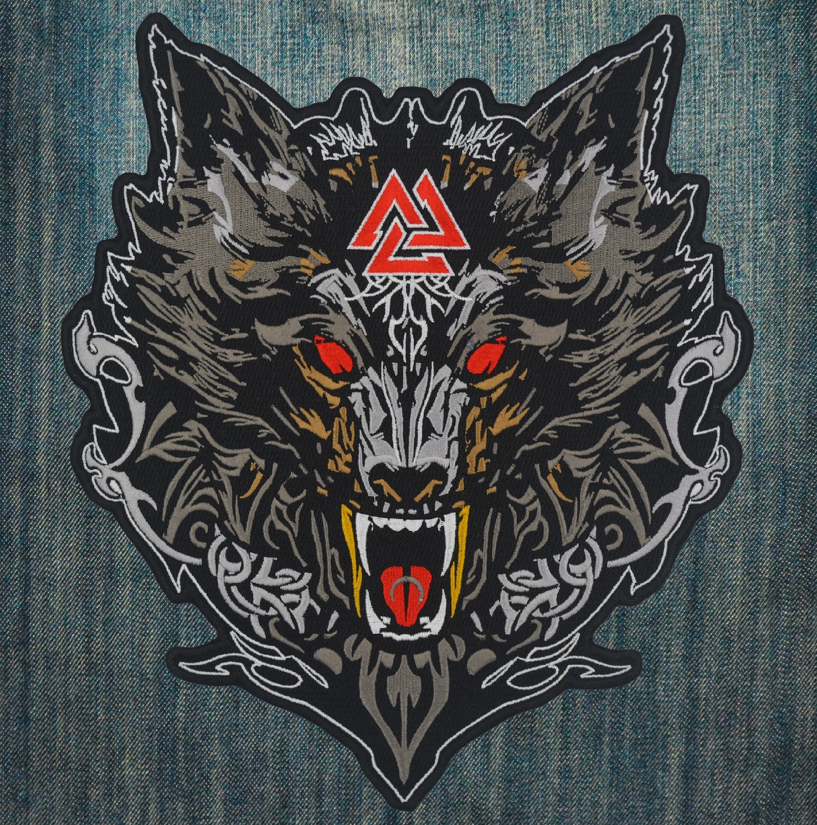 Viking Wolf With Odin Valknut Large Embroidered Motorcycle - Etsy