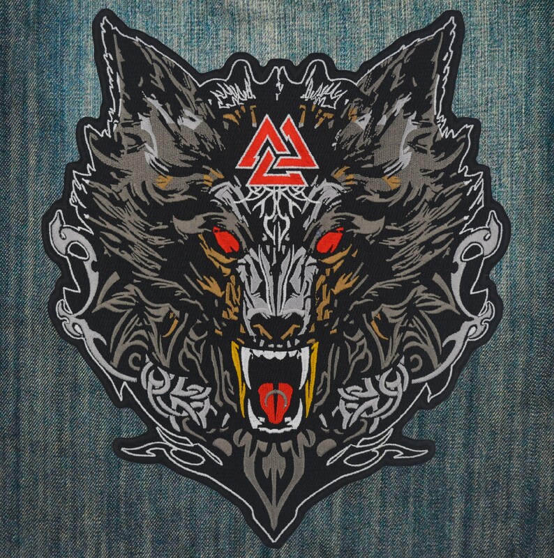 Viking Wolf With Odin Valknut Large Embroidered Motorcycle - Etsy
