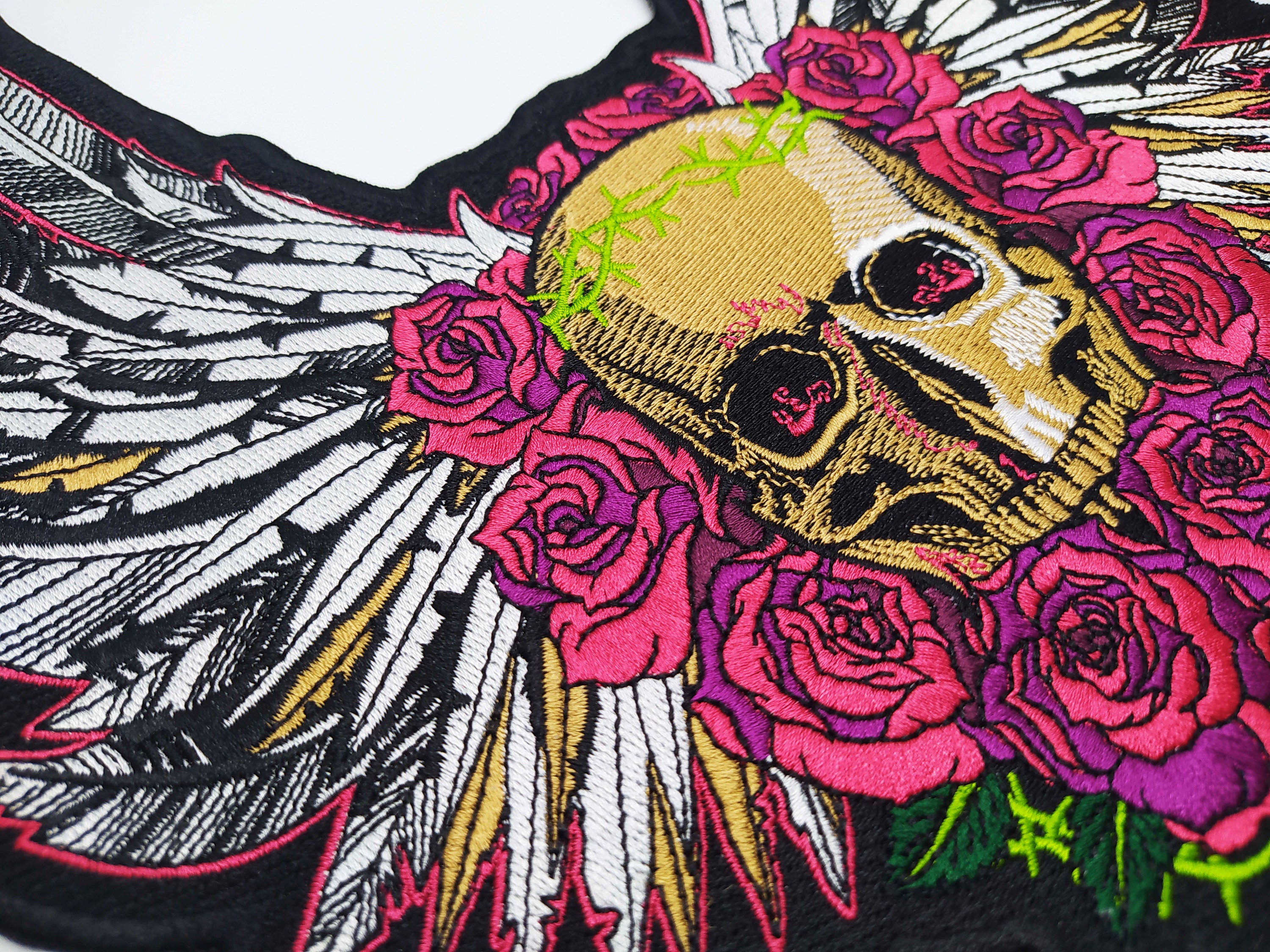 Skull Roses Angel Wings Large Embroidered Back Patch - Etsy