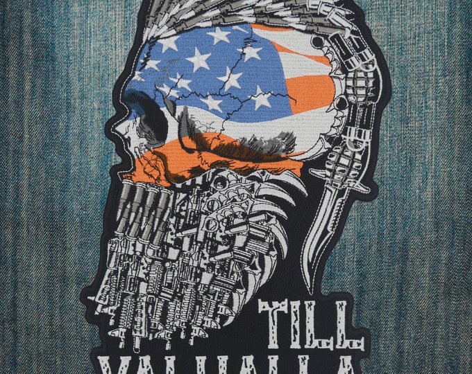 Till Valhalla American Flag Viking Skull Large Embroidered Back Patch ...