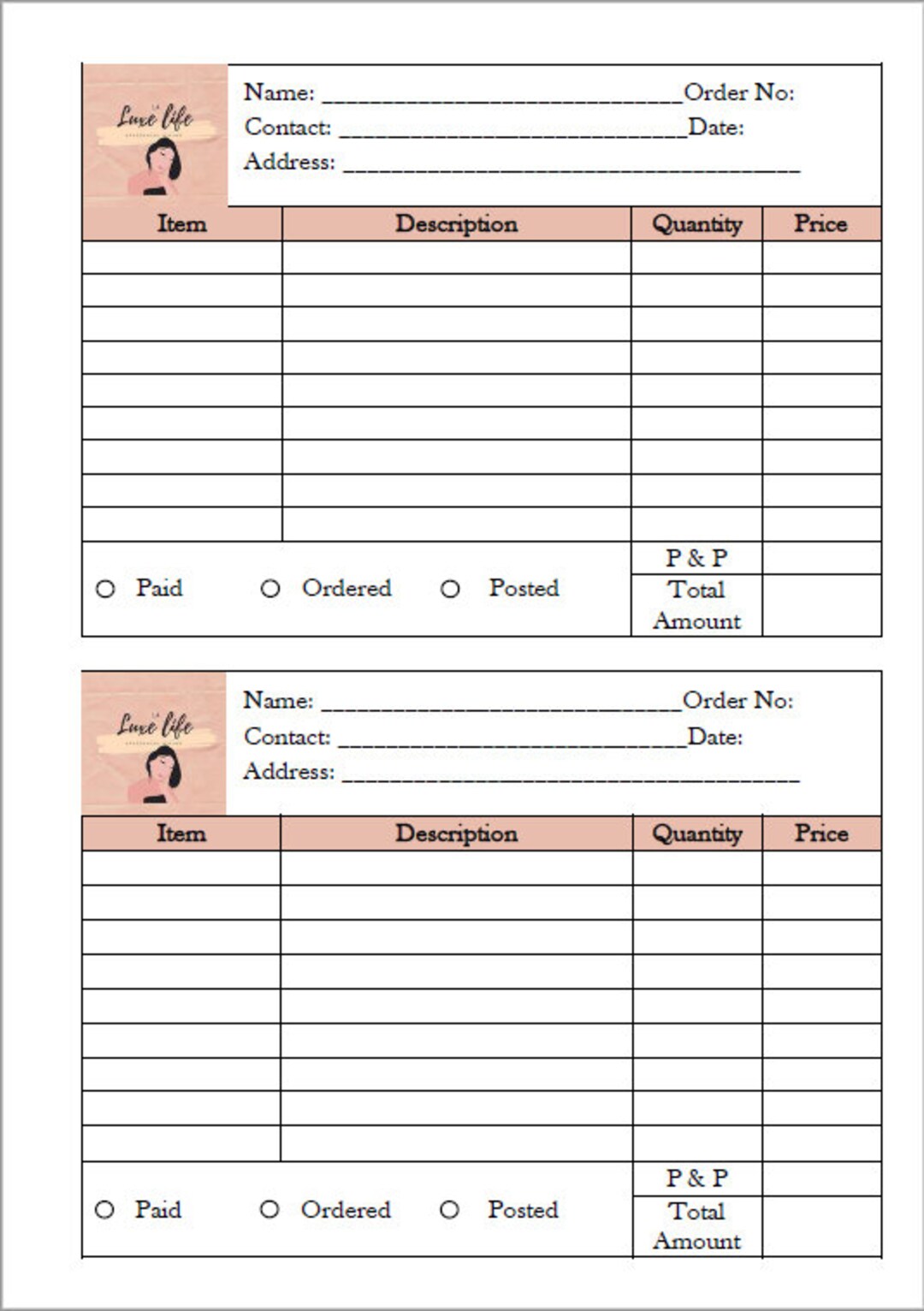 Personalised A5 Order Forms Printable PDF, Sales Record Book Instant ...