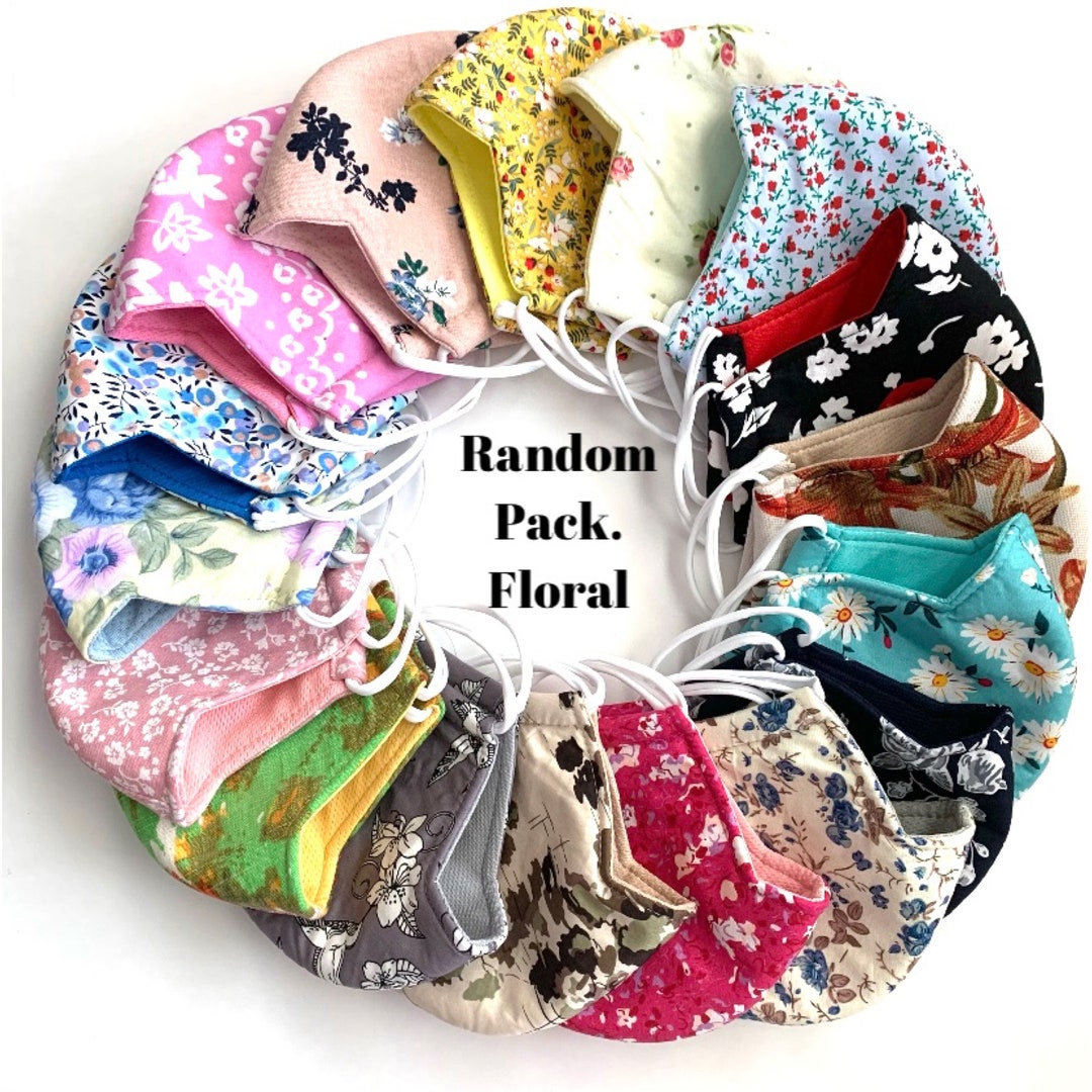 Random Pack of 2 Floral Face Masks: 3-layer Cotton Blend - Etsy