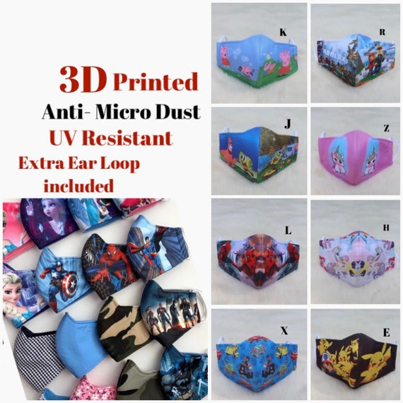 Children Face Mask 3D Printed Characters Kids Face Mask | Etsy