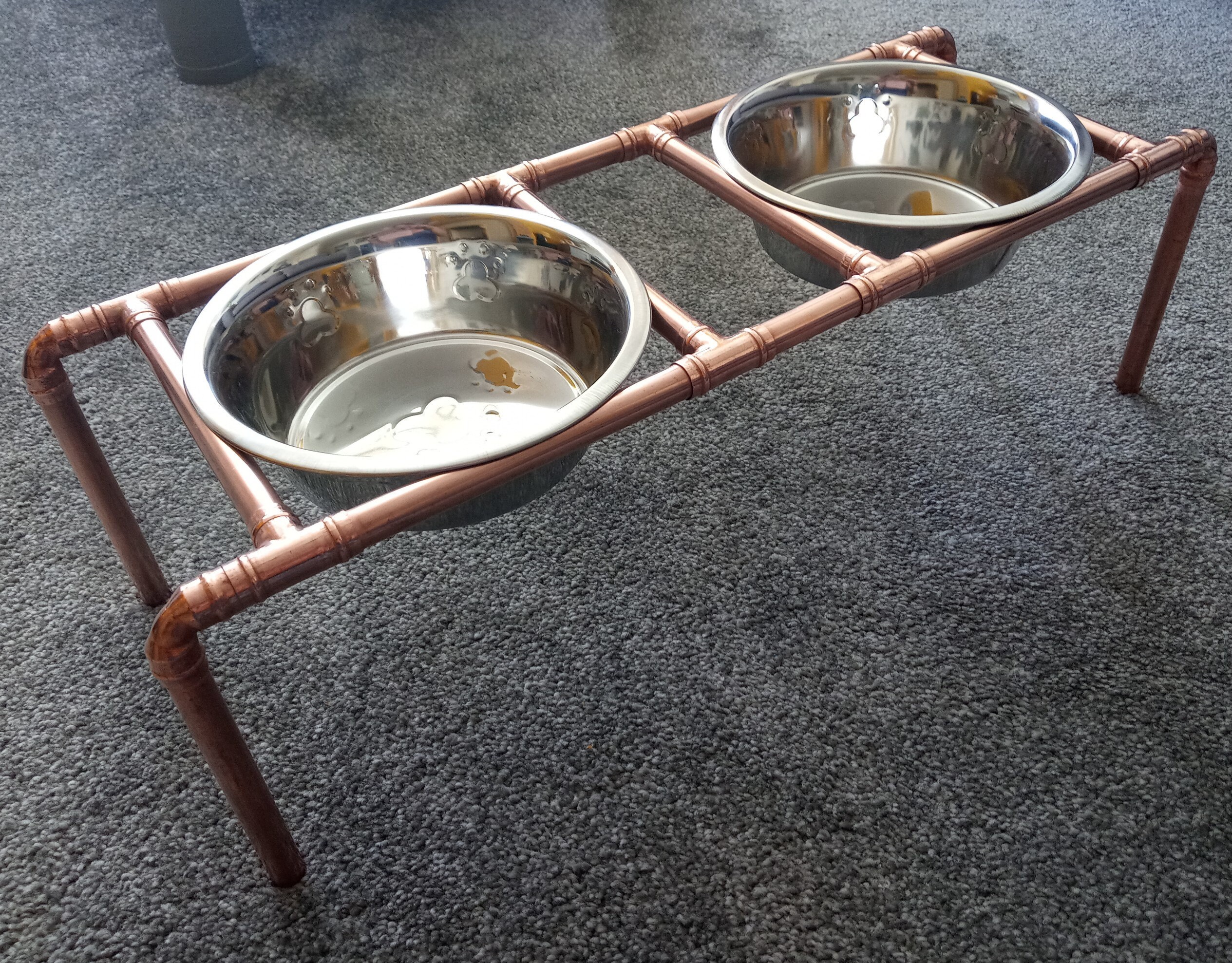 Handmade Copper Pipe Double Dog Bowl Stand / Feeder Raised With Bowls ...