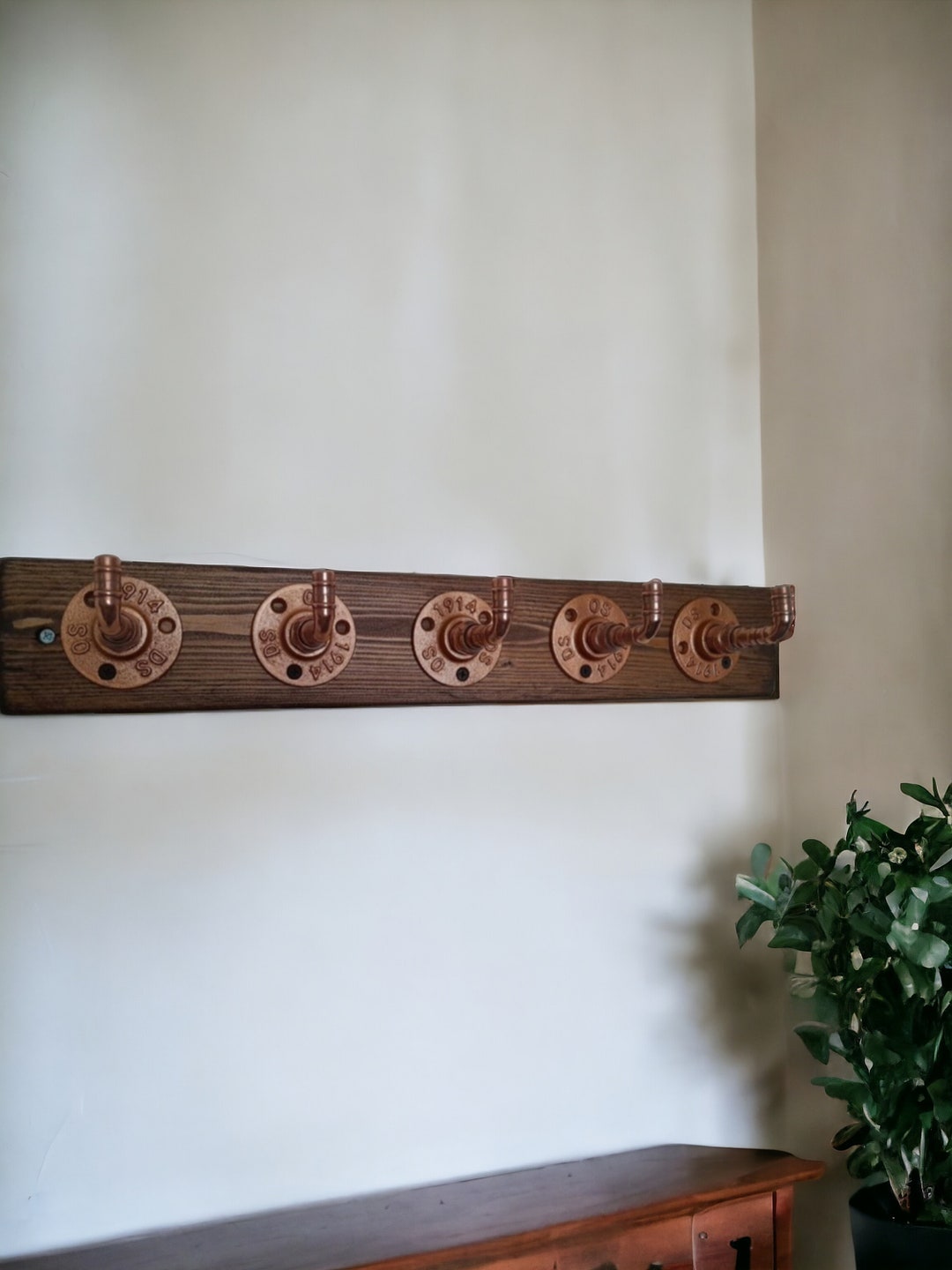 Industrial 15mm Copper Pipe Wall Coat Hook Rack | Wood Mounted ...