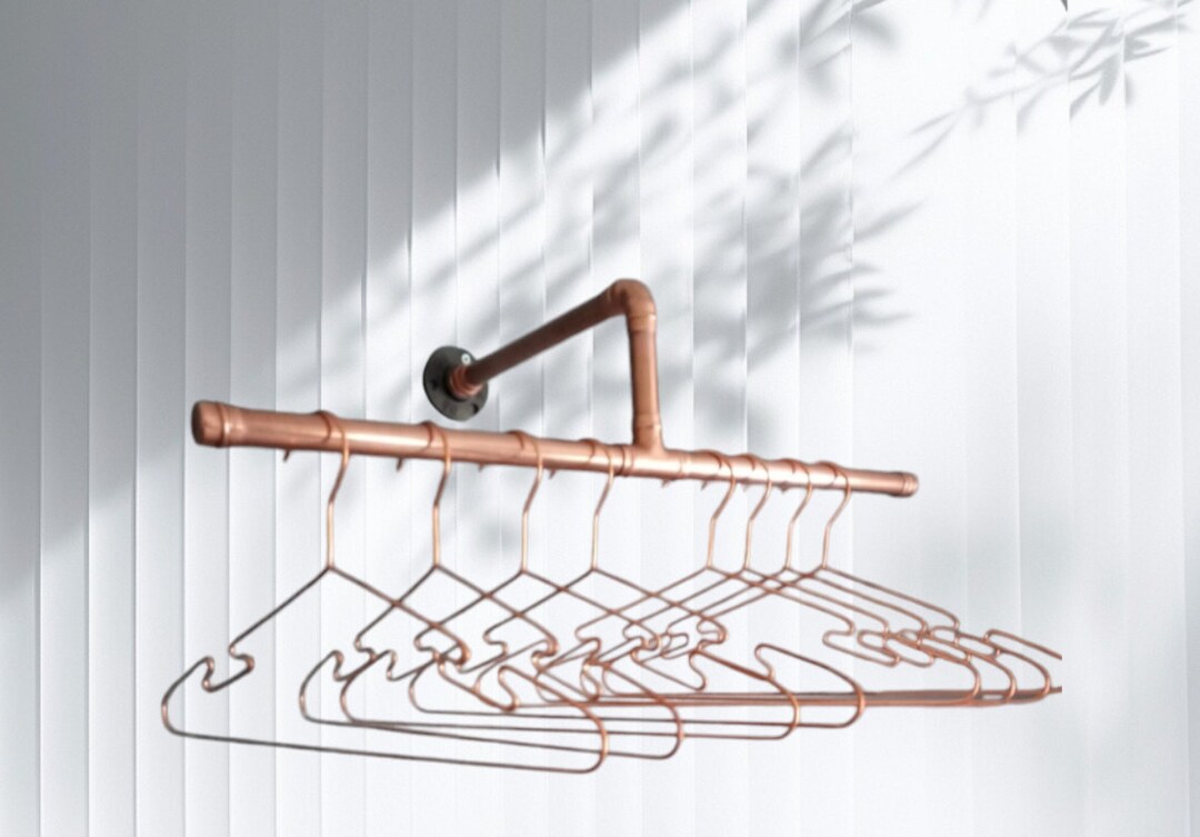 Stylish Industrial Copper Pipe Clothes Rail Adjustable Rose Gold Rack ...